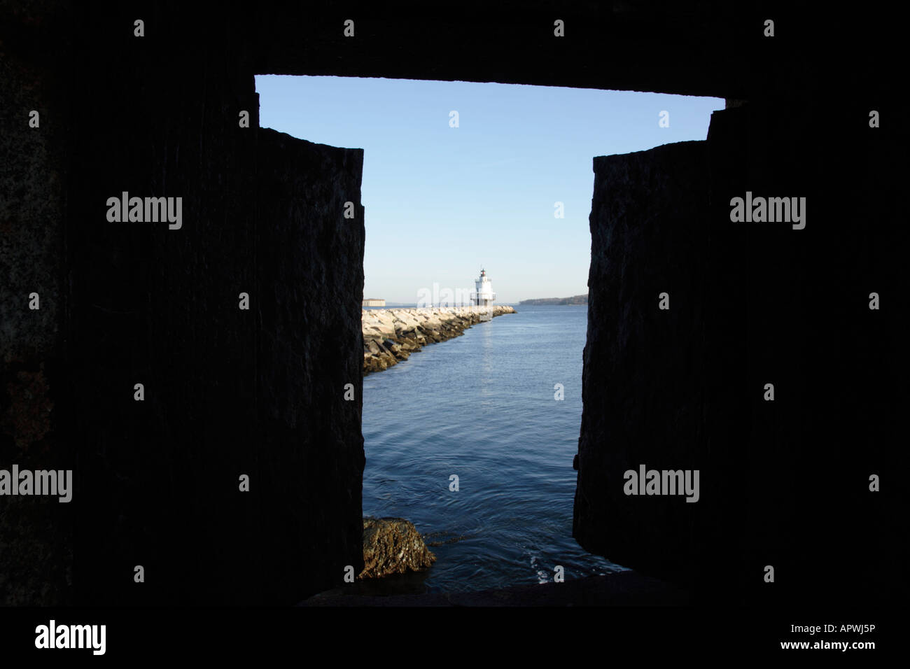 Spring Point Ledge Light at Fort Preble during the winter months ...