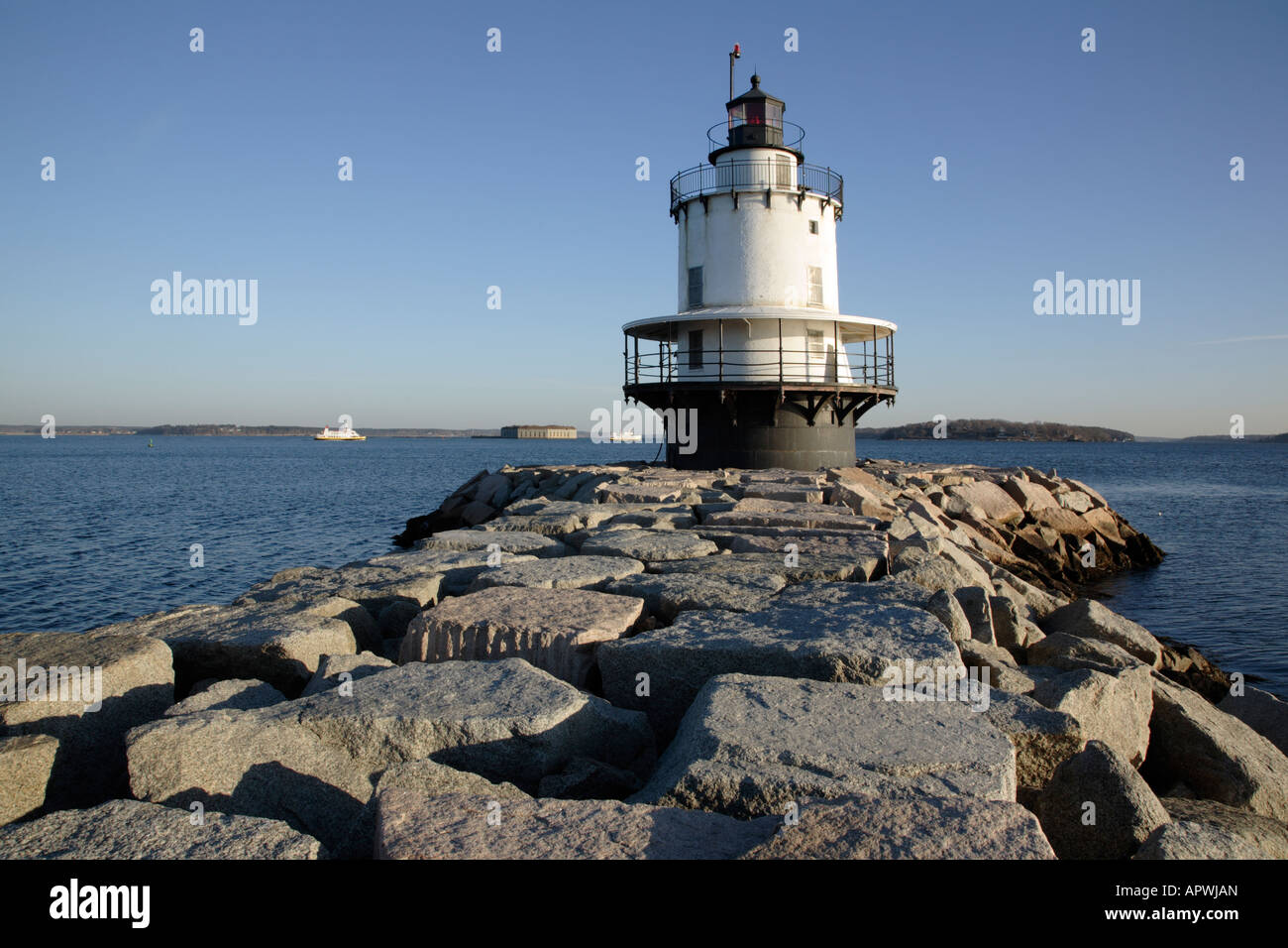 Spring Point Ledge Light at Fort Preble during the winter months ...