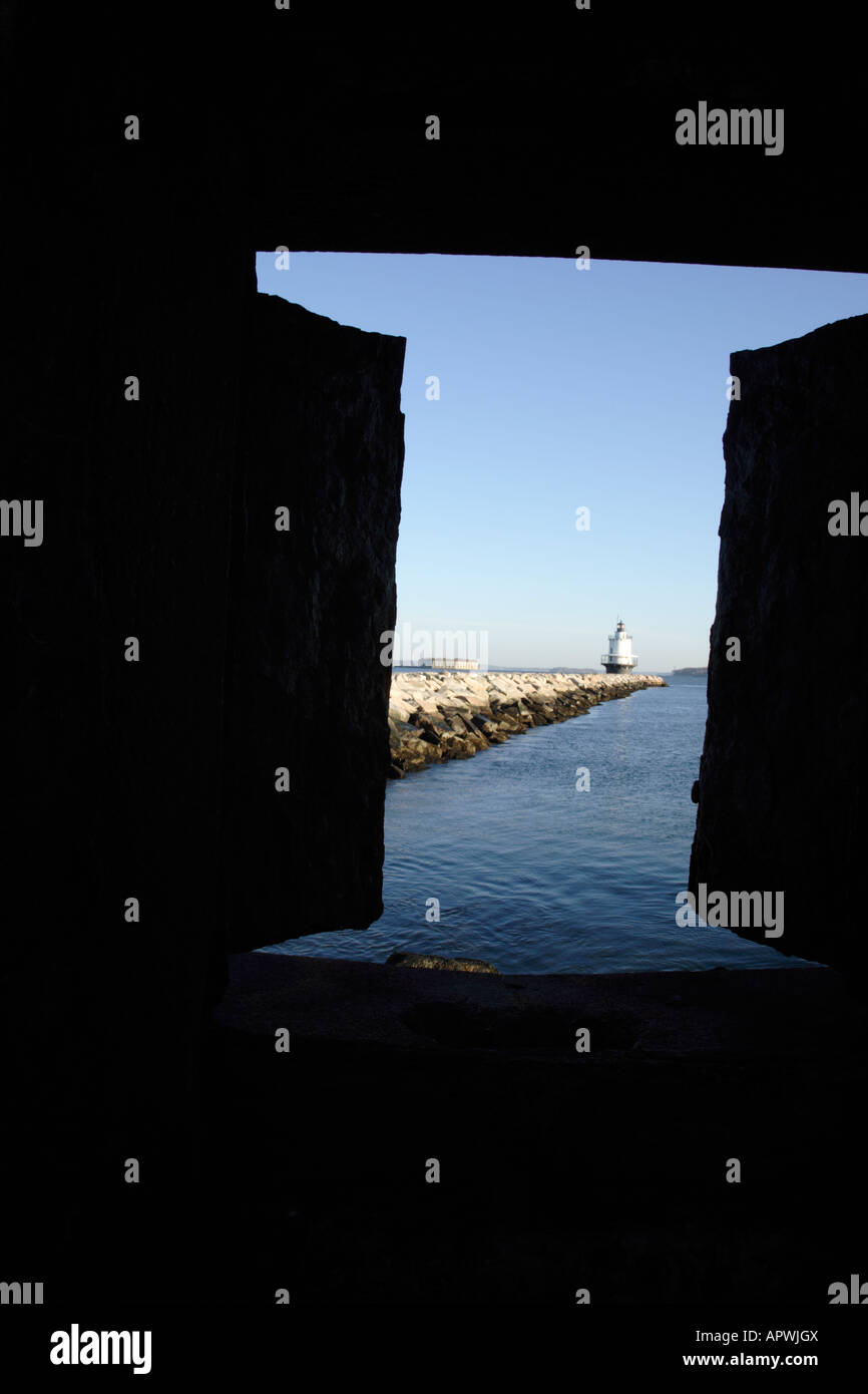 Spring Point Ledge Light at Fort Preble during the winter months ...