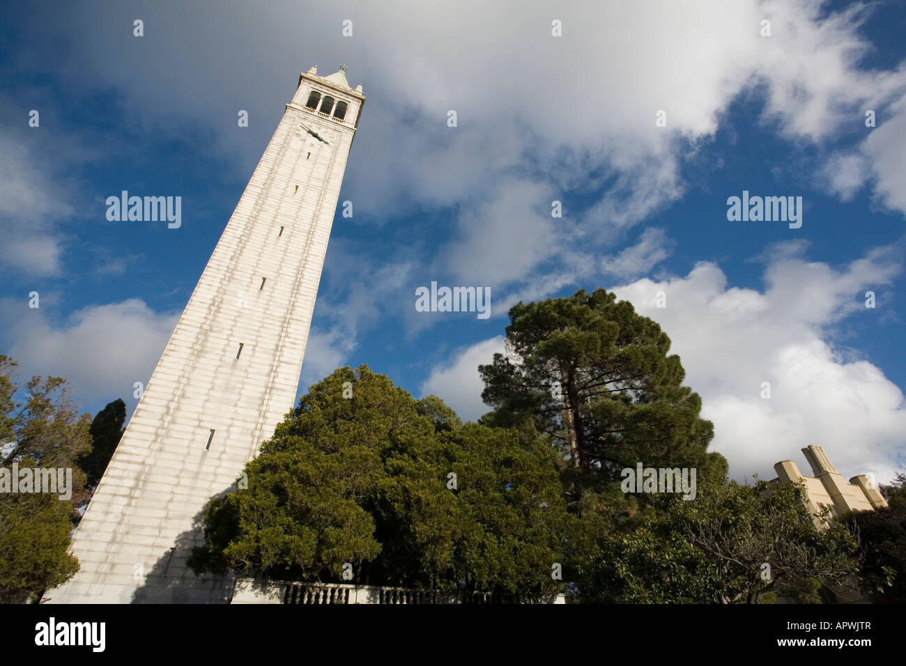 Wide angle photo of the Sather Tower on the University of California at ...
