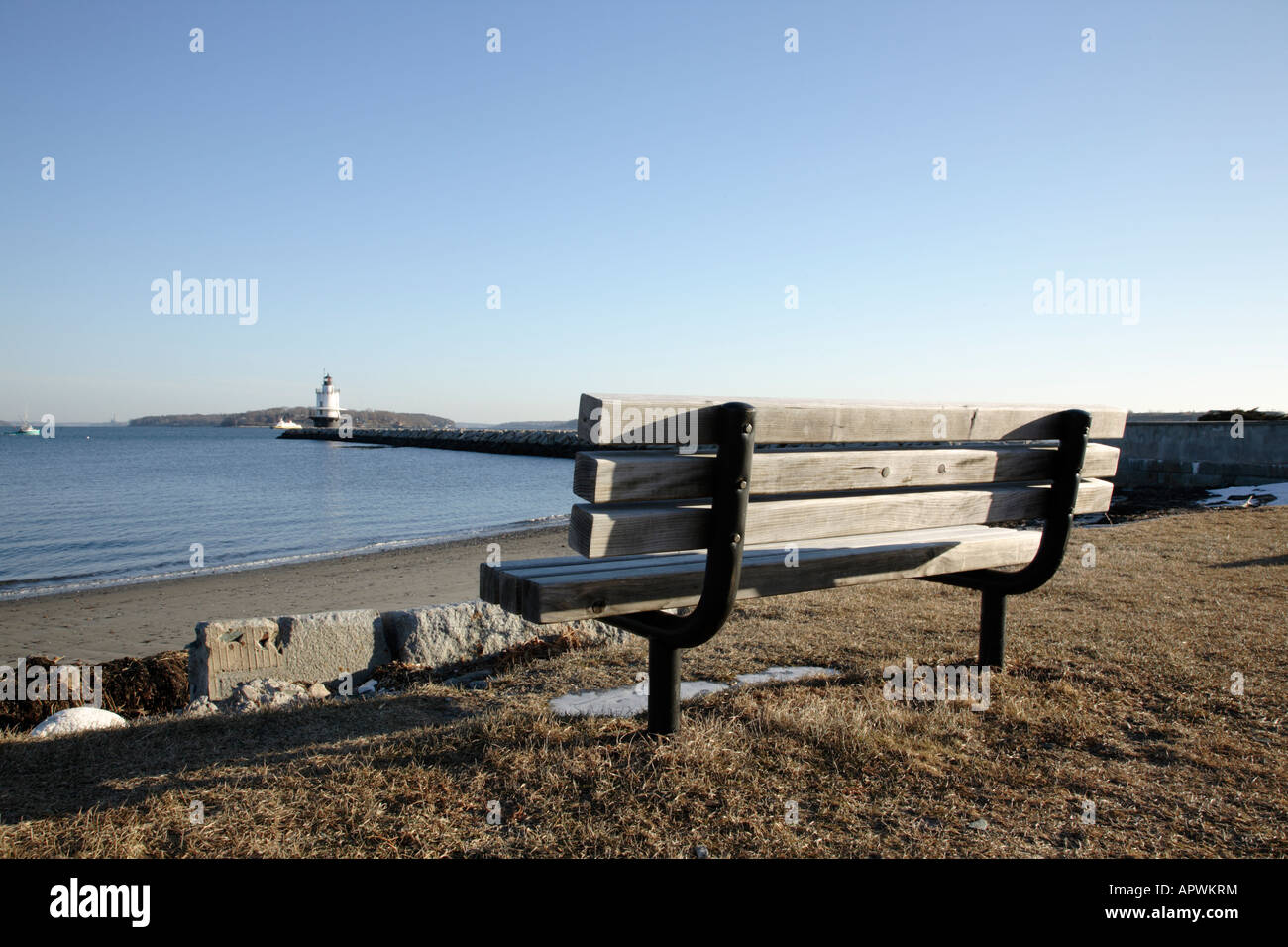 Spring Point Ledge Light at Fort Preble during the winter months ...