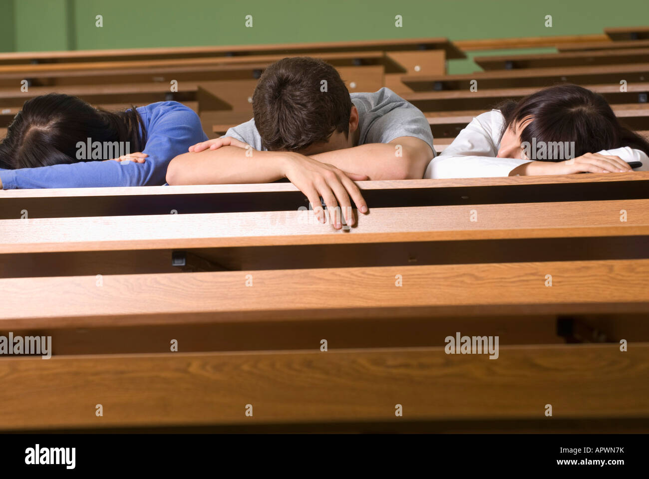 three young students dozing in lecture hall Stock Photo - Alamy