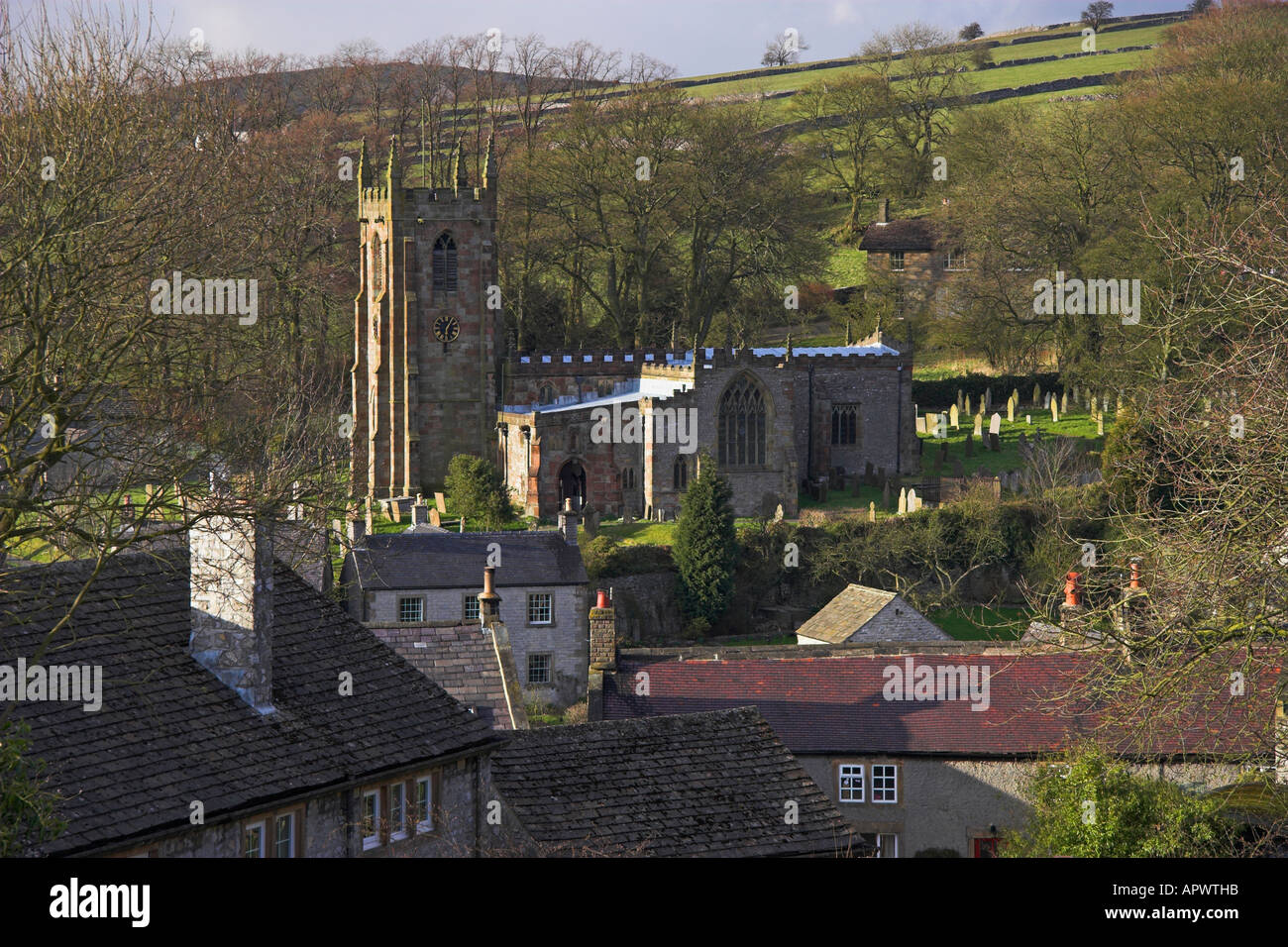 The village church in the Peak District village of Hartington ...