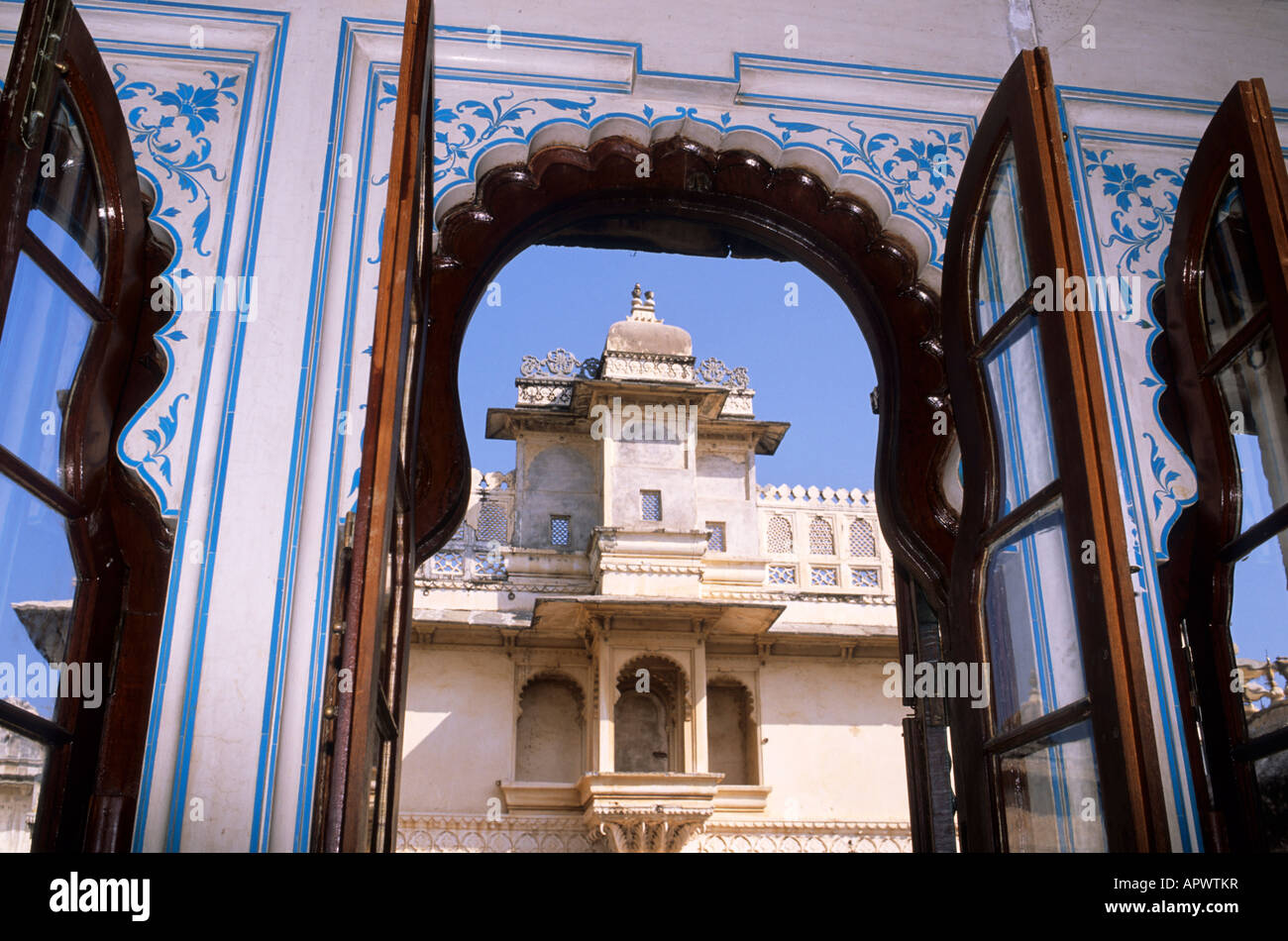 A window view of the courtyard in the City Palace, Udaipur IN Stock ...