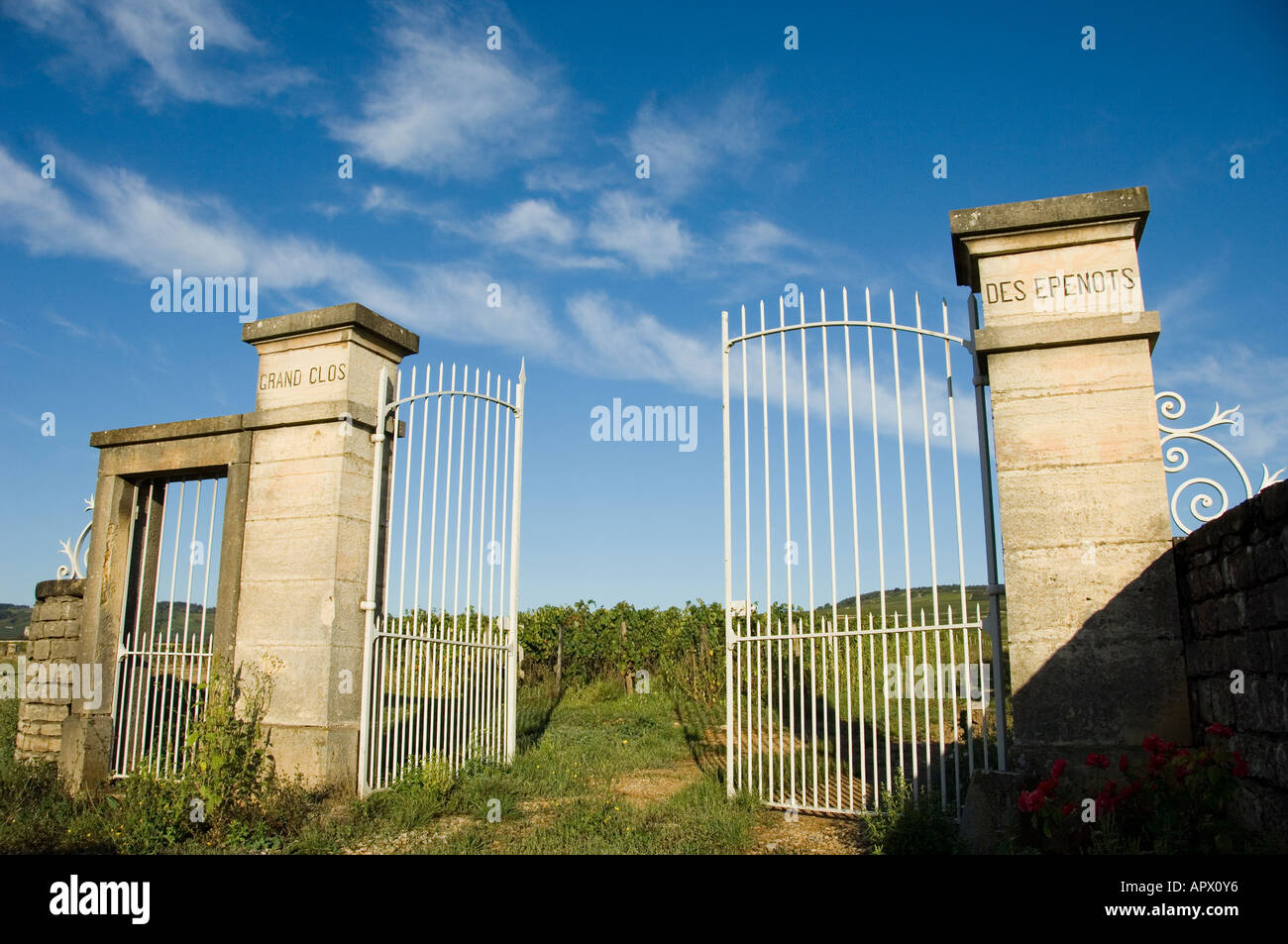 Grand clos des epenots premier cru vineyard entrance gates, Pommard ...