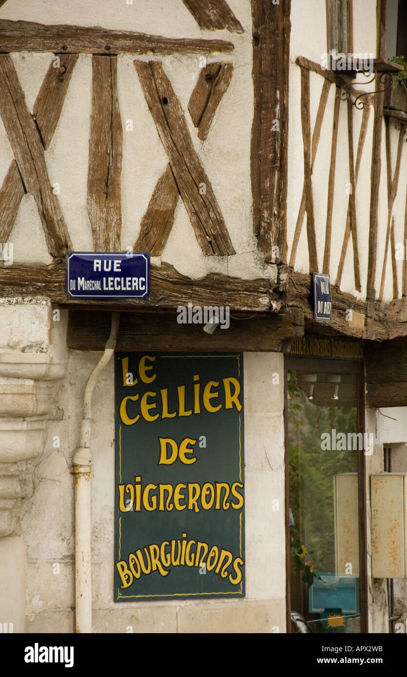Wood frame building in Chablis town centre, Burgundy, France Stock ...
