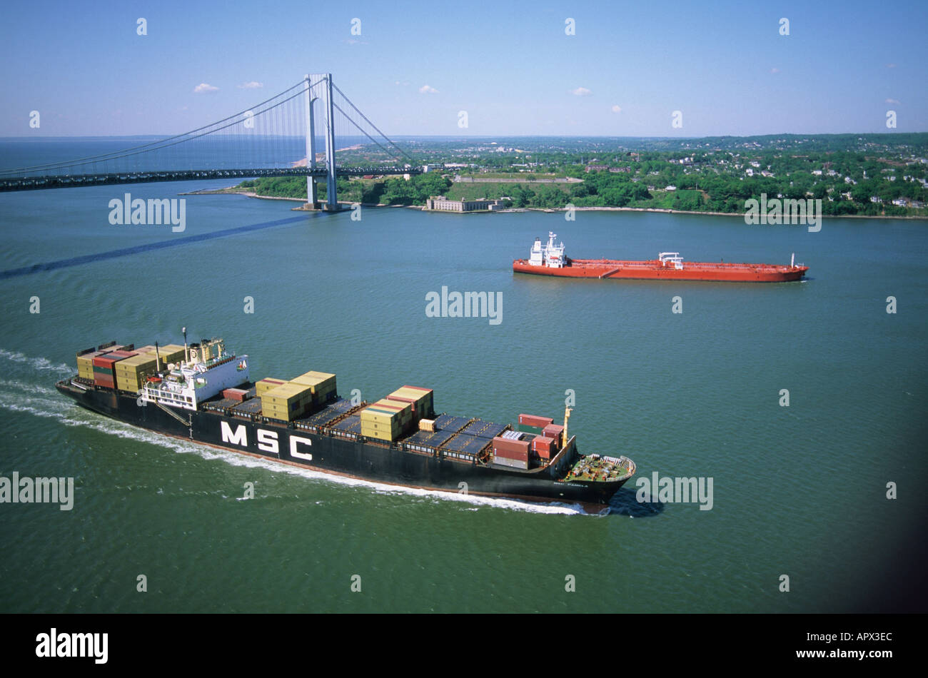 A container ship entering New York Harbor New York Stock Photo - Alamy
