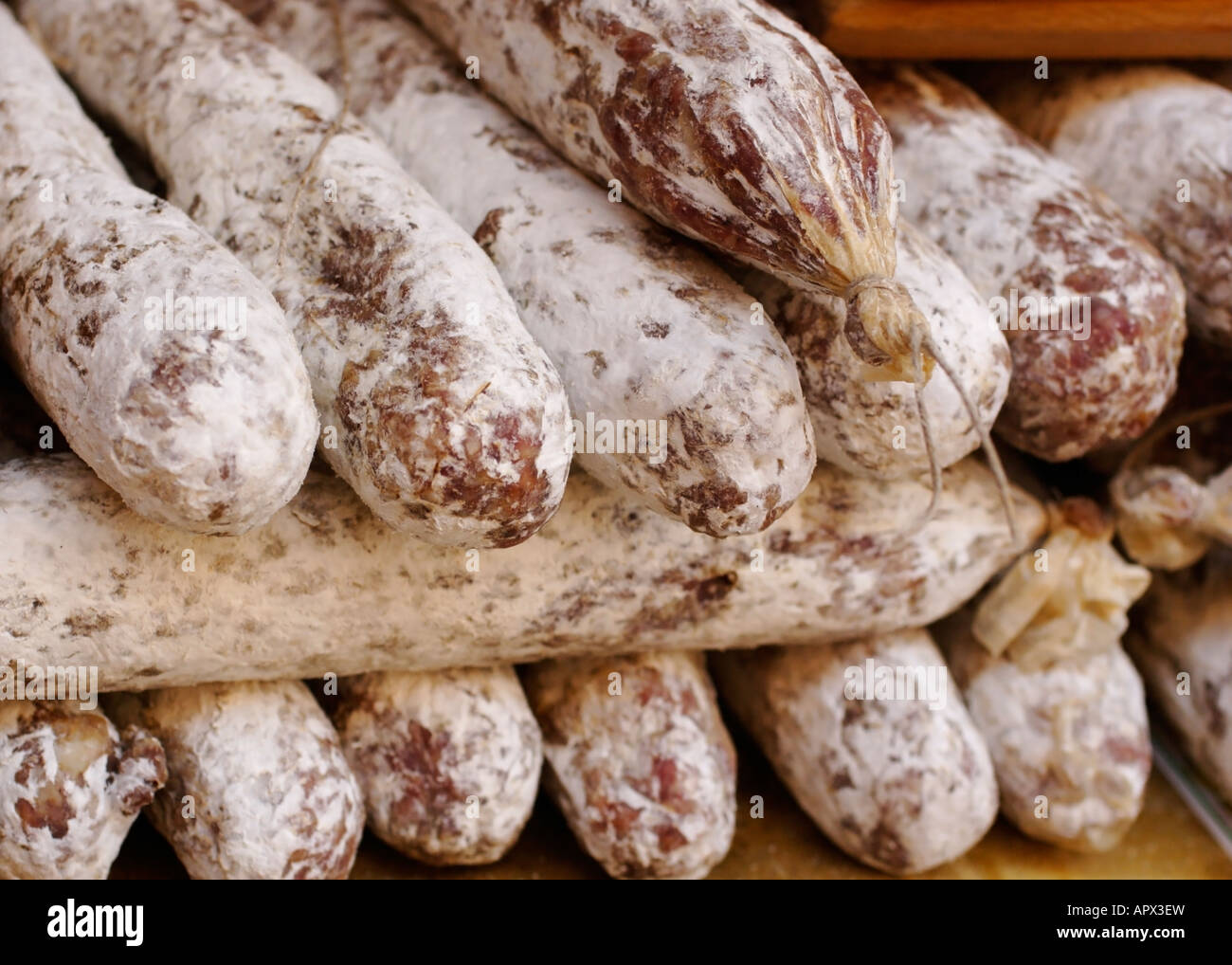 Wild Boar salami on display in the Italian store, Italy Stock Photo - Alamy