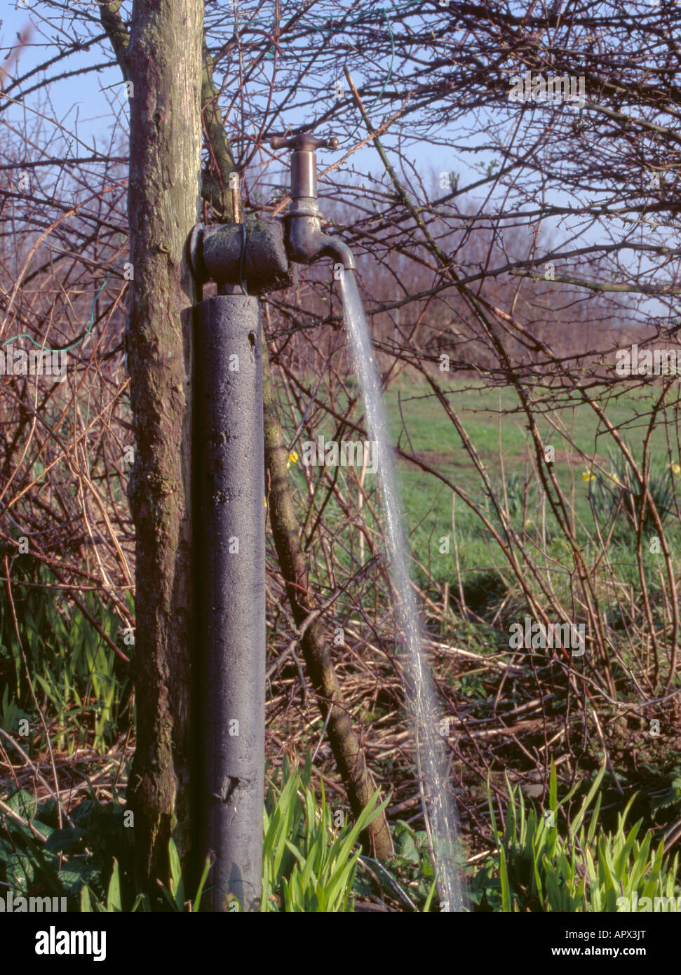 Formed foam insulation on a farm standpipe, Anglesey, North Wales, UK ...