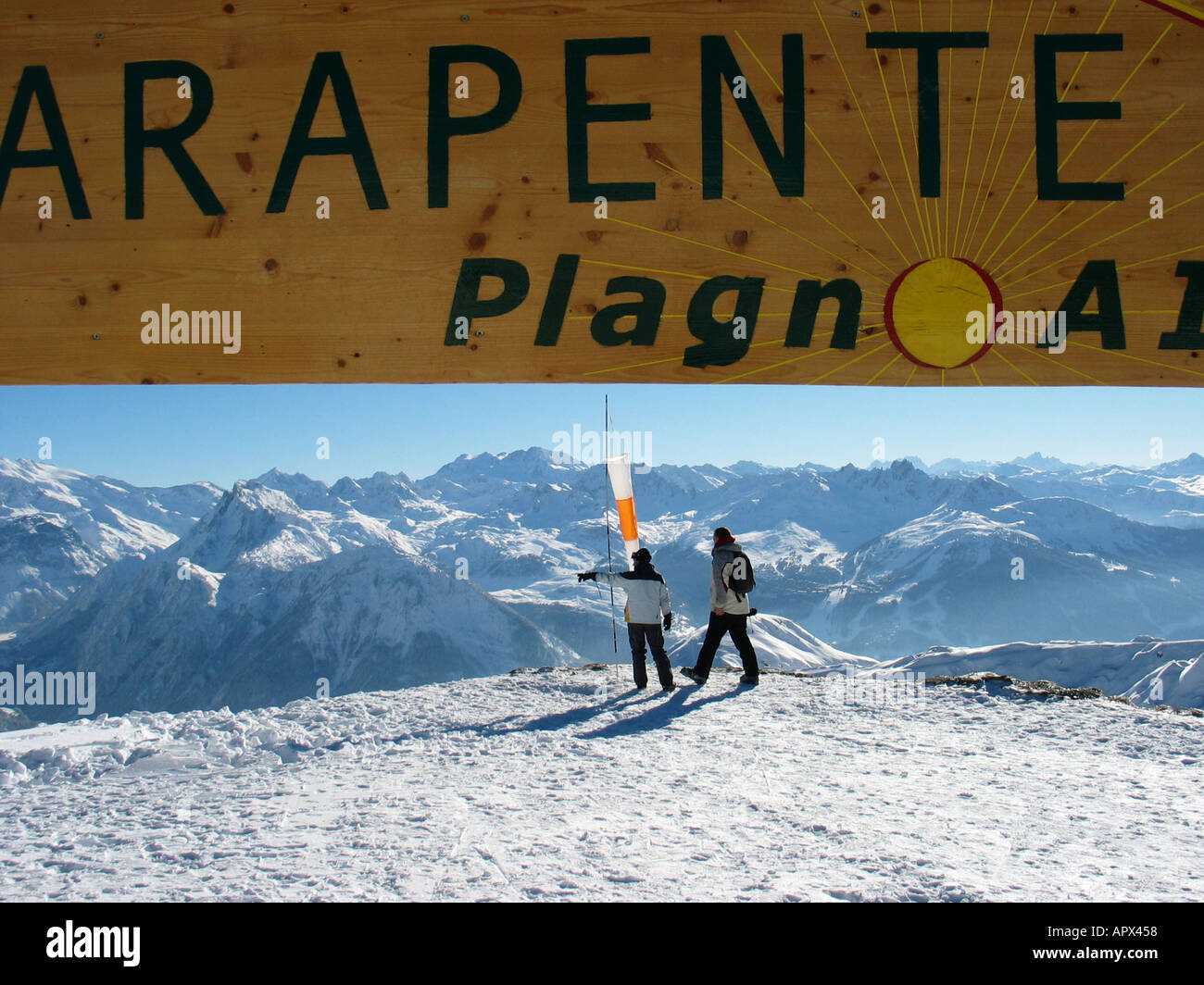 Mountain Peak Sign and View Stock Photo - Alamy