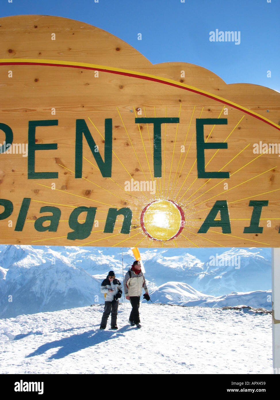 Mountain Peak Sign and View Stock Photo - Alamy