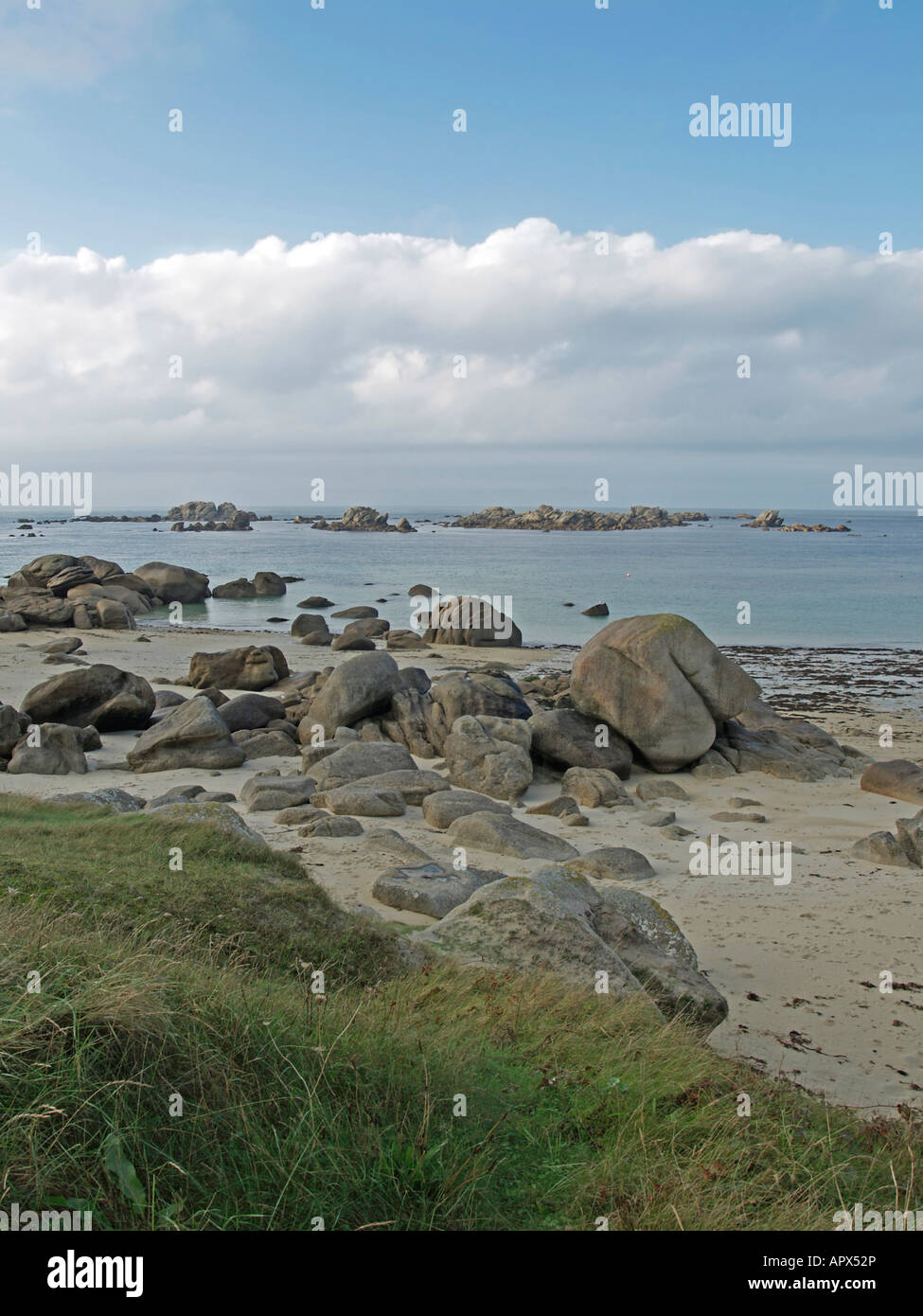 stony strand with granit rocks at the coast in Finistere near by ...
