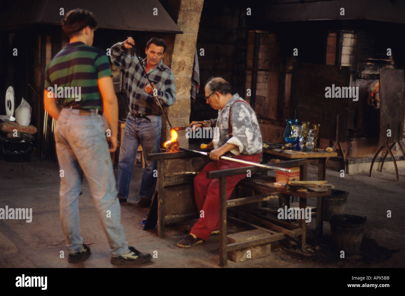 Workers at a glass blowing shop in Algaida Majorca Spain Stock Photo ...