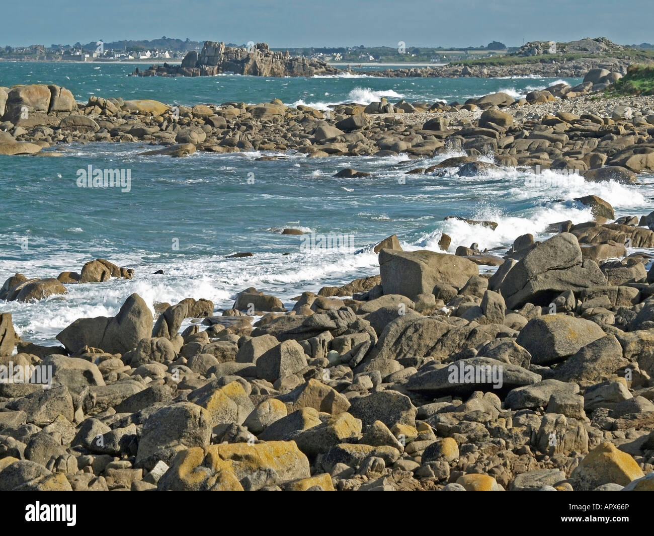 stony strand with granit rocks at the coast in Finistere near by ...