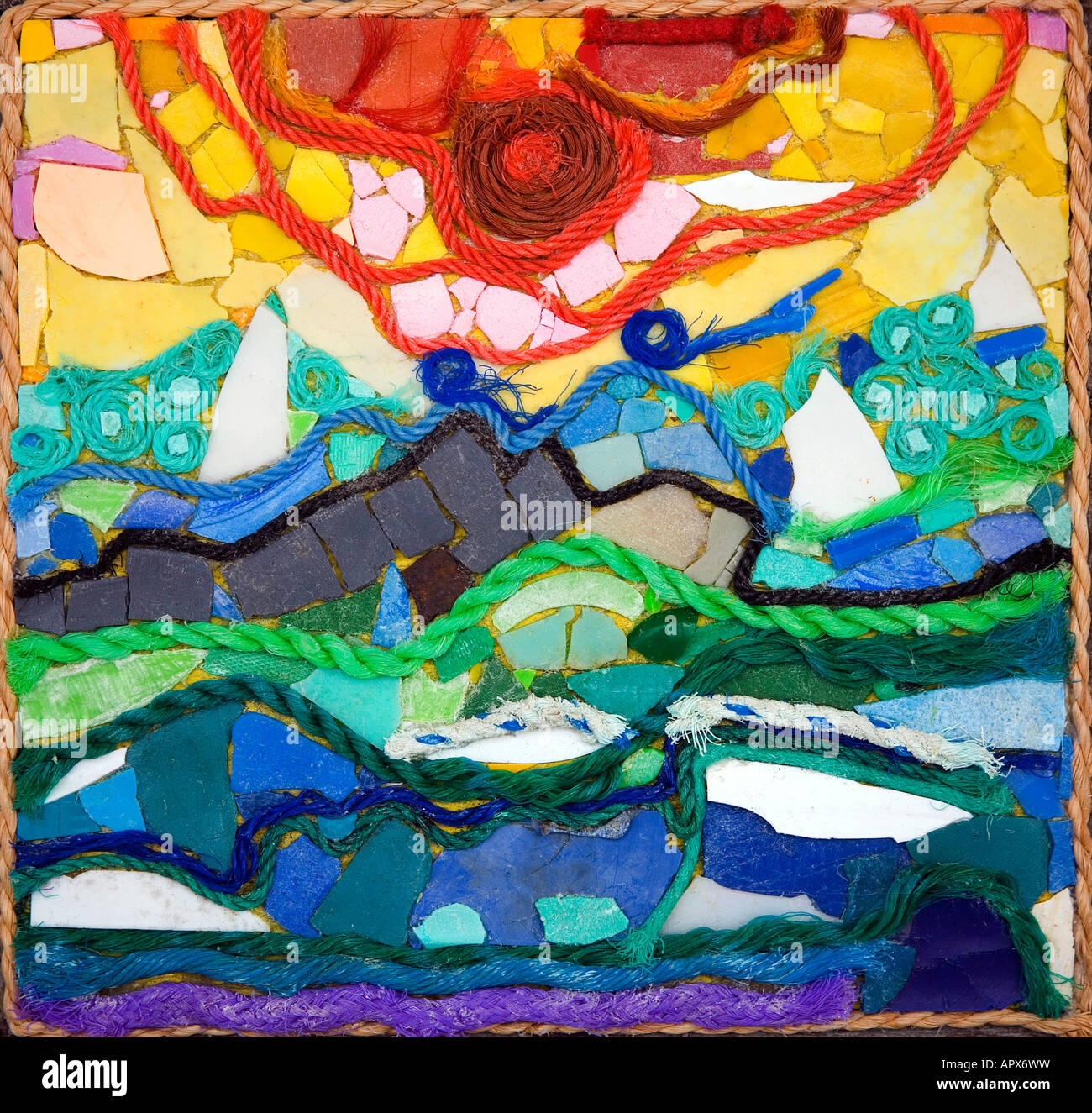 Sunset An image made from a collage of pieces of rope and plastic ...