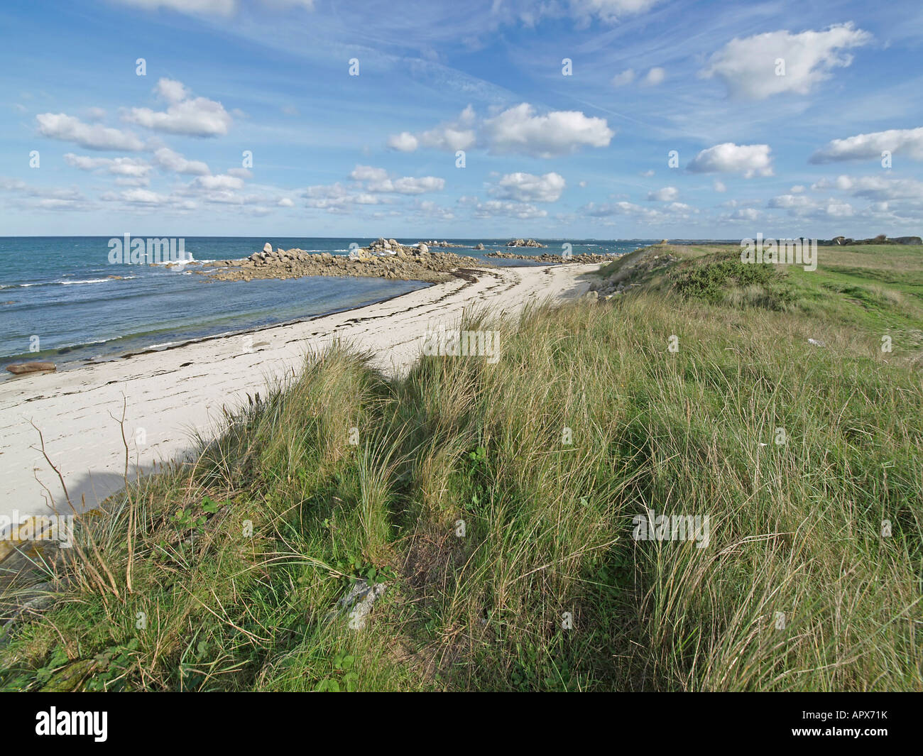 stony strand with granit rocks at the coast in Finistere near by ...