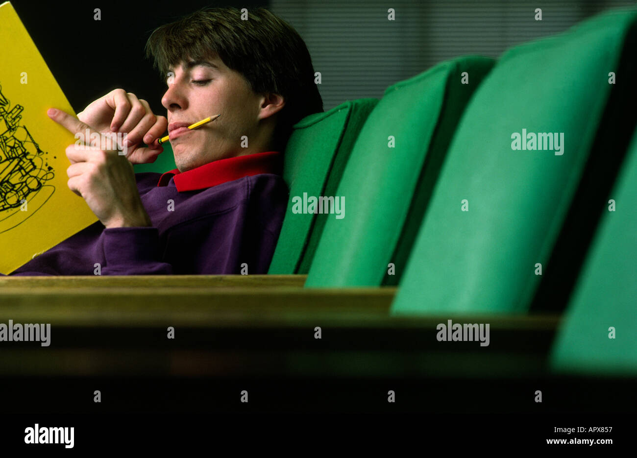 A college student studies for a test before class Stock Photo - Alamy