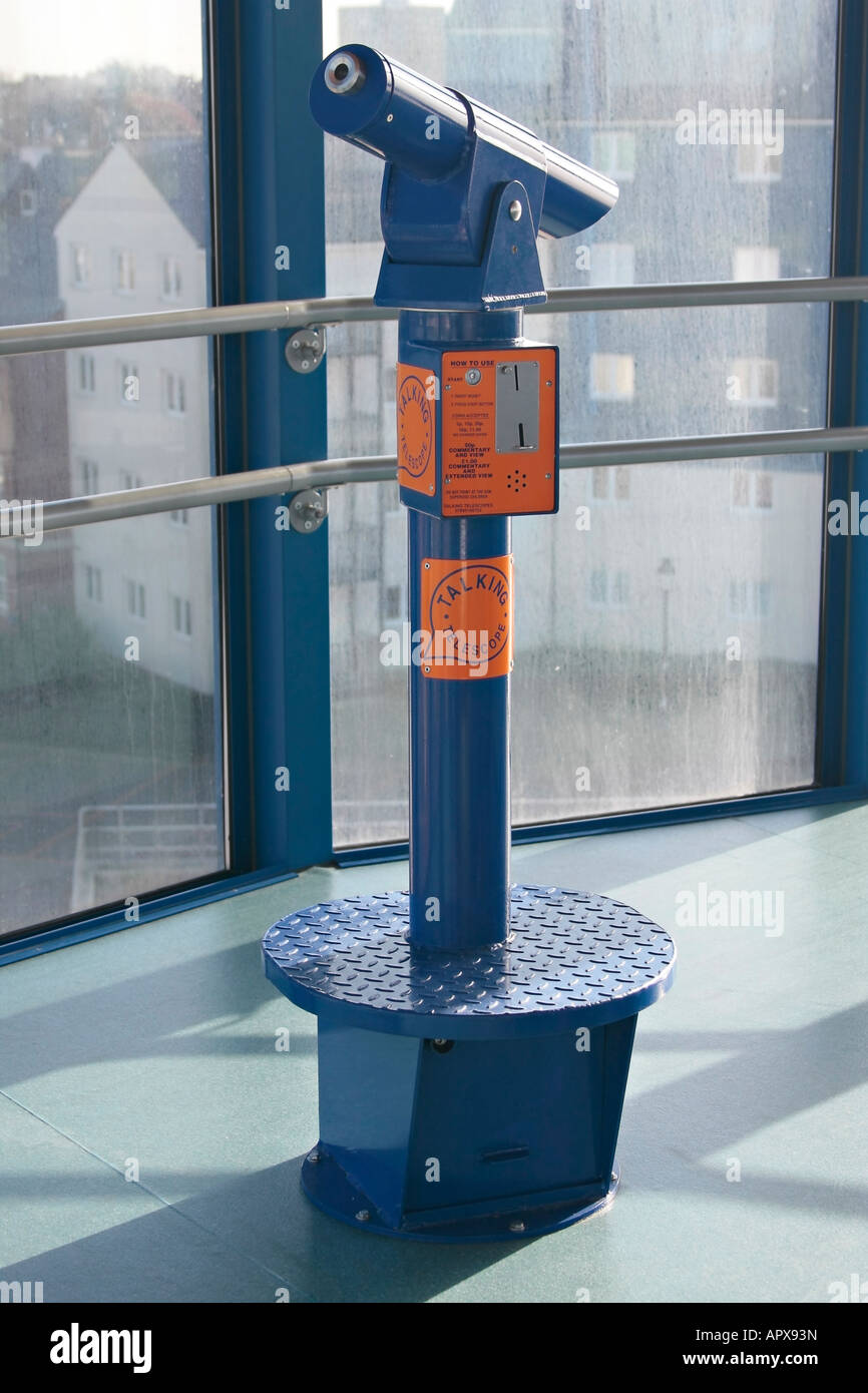 Talking telescope on glass viewing platform Stock Photo - Alamy