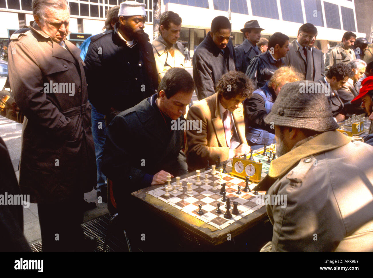 Group of men playing competitive chess in Lower Manhattan New York City ...