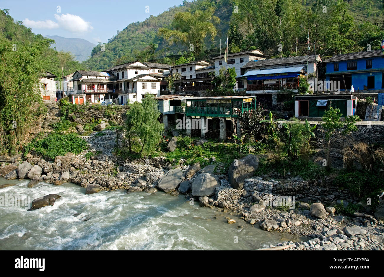Birethanti village. Annapurna circuit trek. Nepal Stock Photo - Alamy