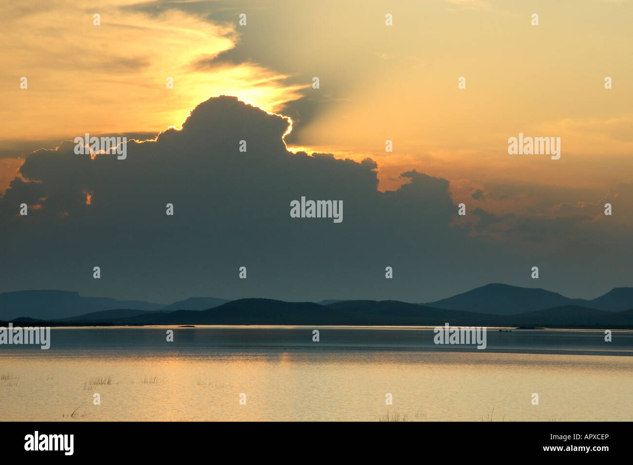 Sunset over Gaborone dam Stock Photo - Alamy