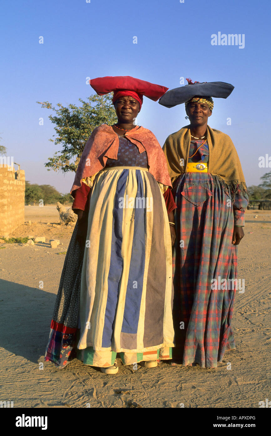 Two Herero women in their magnificent traditional dress Stock Photo - Alamy