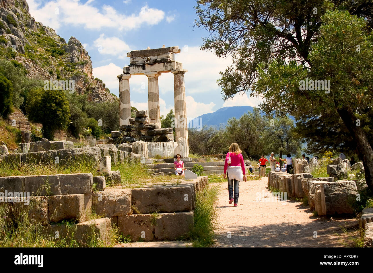 Tholos temple, a circular building in the Athena Pronaia Sanctuary ...