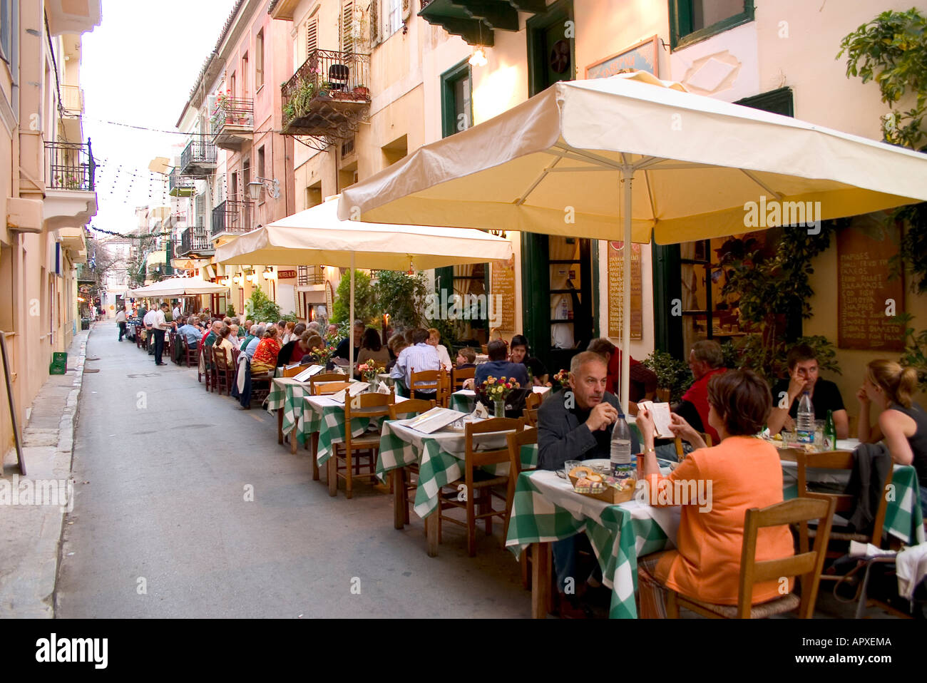 Restaurants in Odos Staikopoulou, Nafplio, Peloponnese, Greece Stock ...