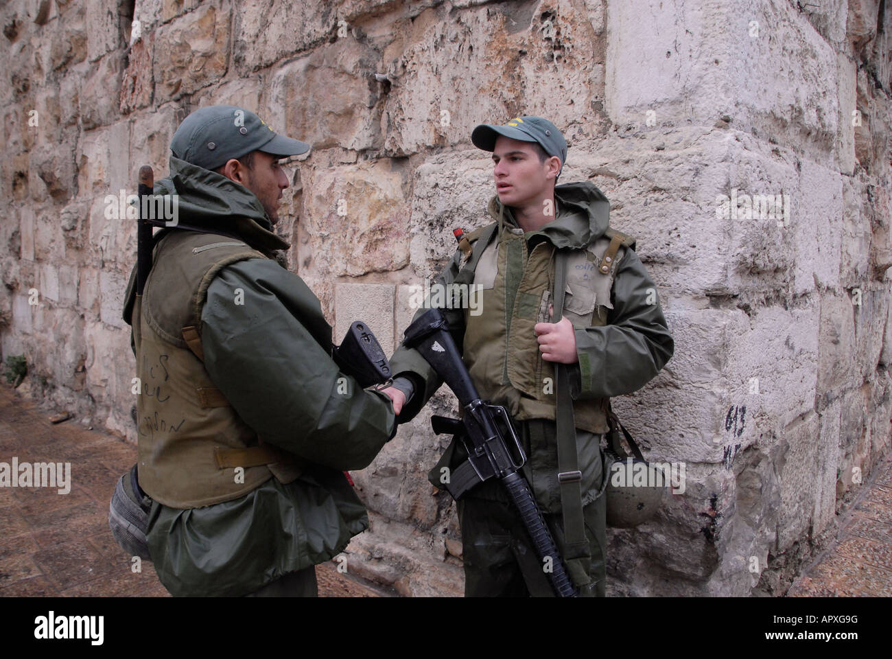 IDF Israeli soldiers at guard in the Old city East Jerusalem Israel ...