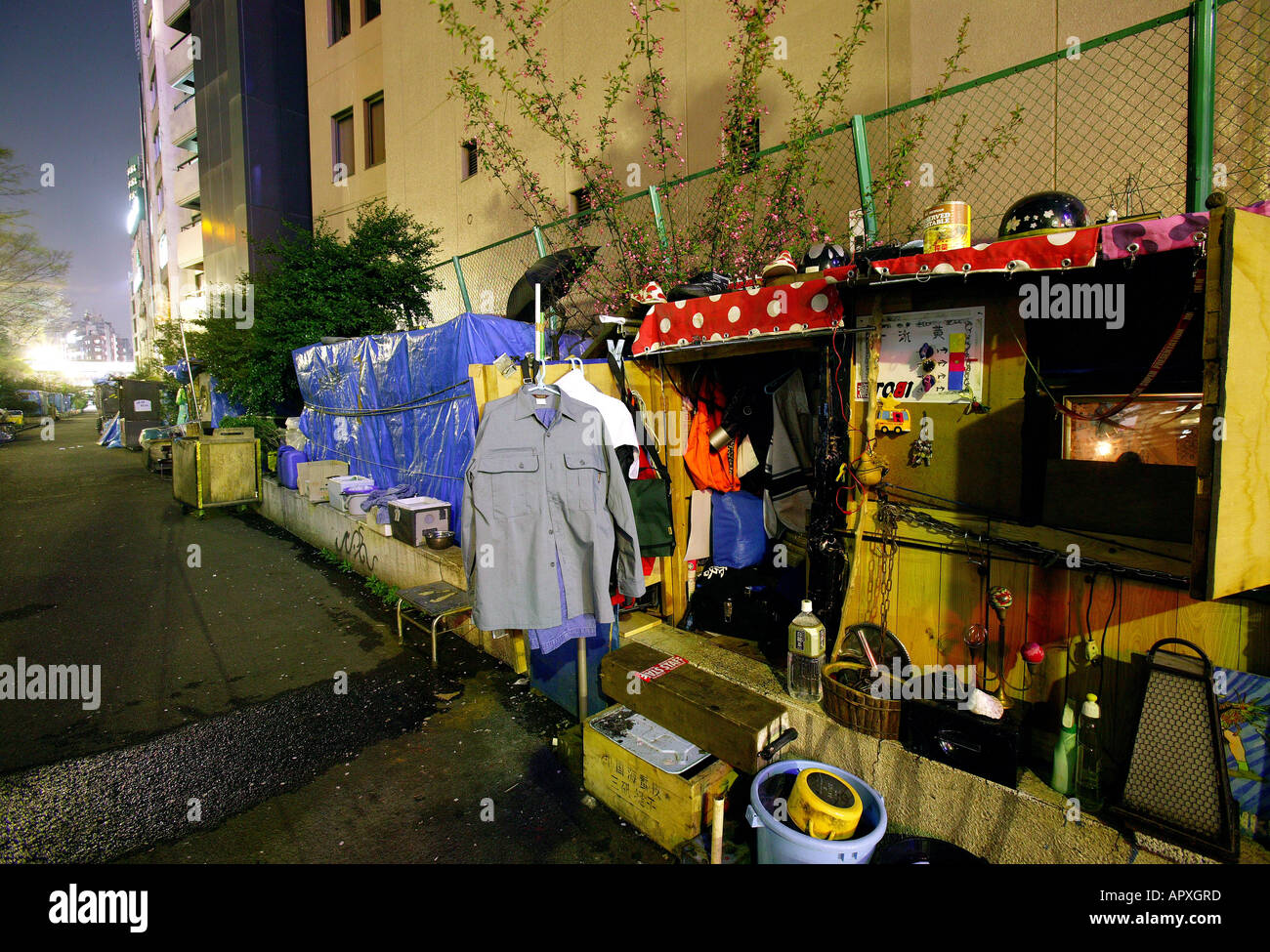 Homeless shelter in back lane, Shibuya, Tokyo Stock Photo - Alamy