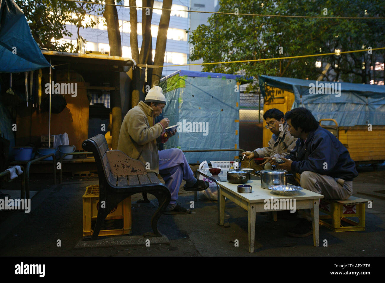 Homeless men, makeshift homes, Shibuya, Japan Stock Photo - Alamy