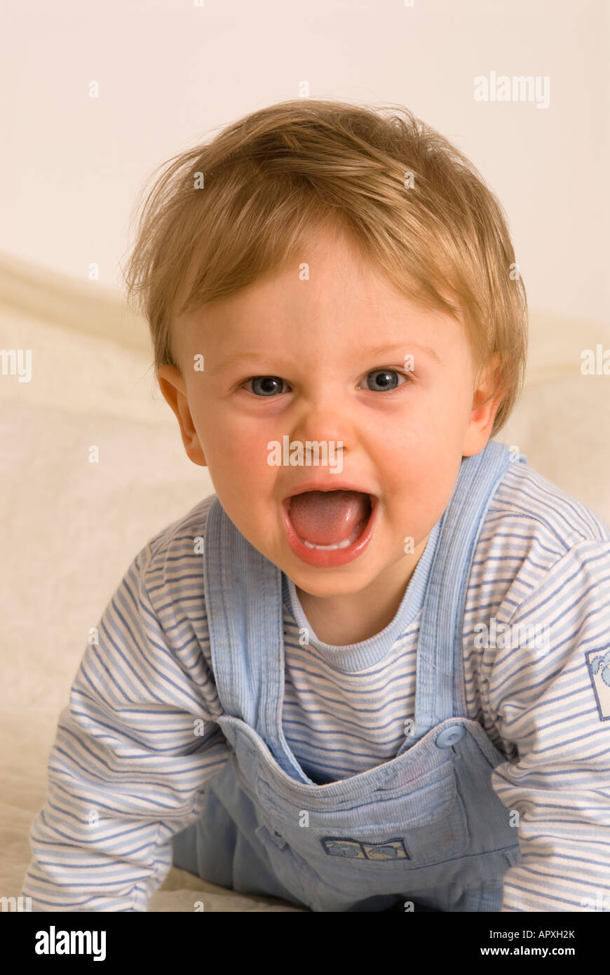 One year old baby boy looking at camera laughing smiling happy mouth ...