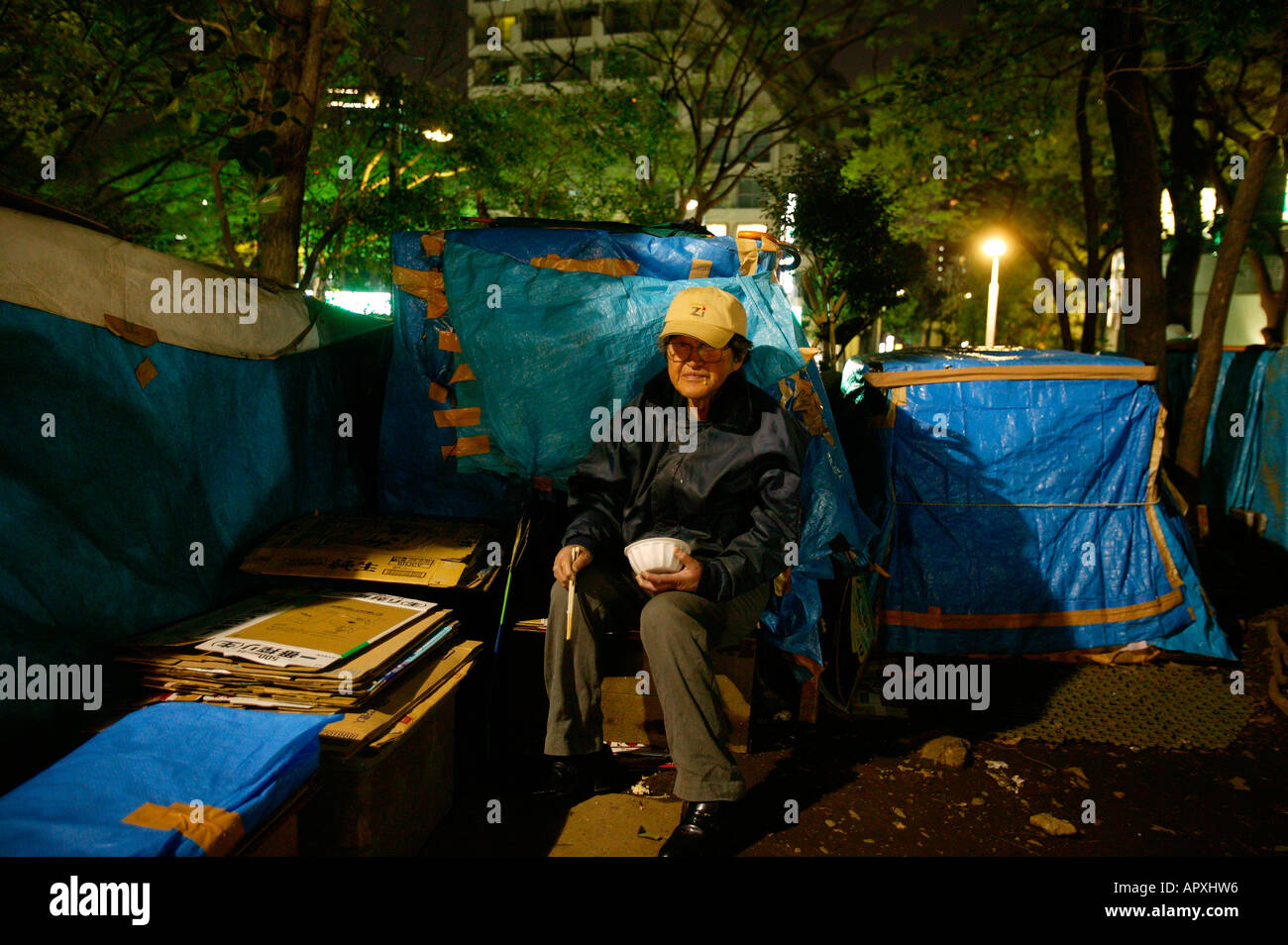 Homeless, living boxes in Tokyo, Japan, Homeless Community below ...