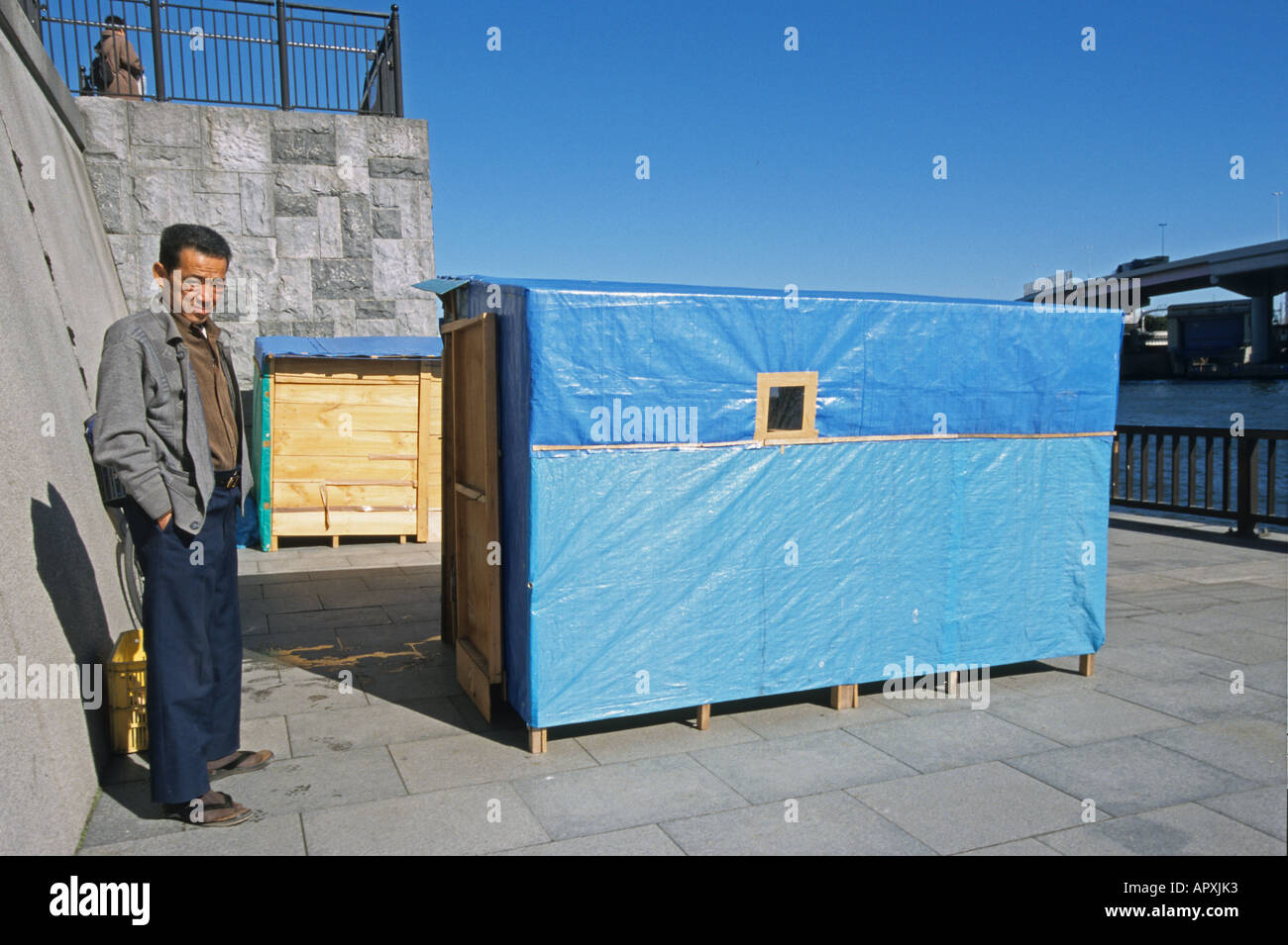 Homeless, living boxes in Tokyo, Japan, Homeless community on the ...