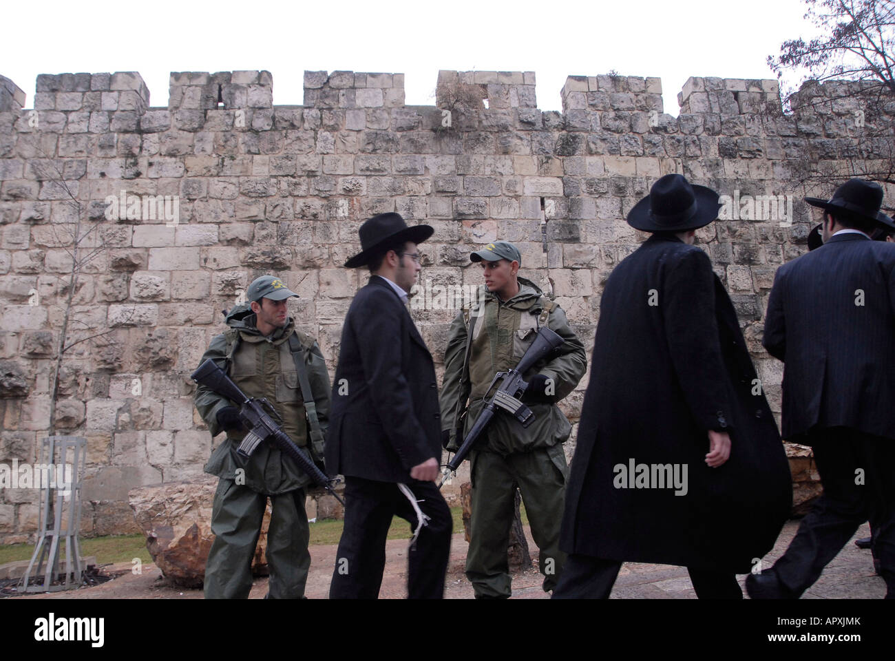IDF Israeli soldiers at guard in the Old city East Jerusalem Israel ...