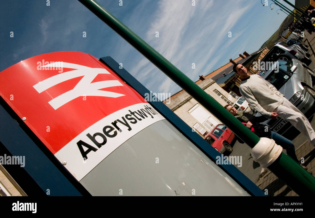 railway station sign aberystwyth ceredigion wales UK Stock Photo - Alamy