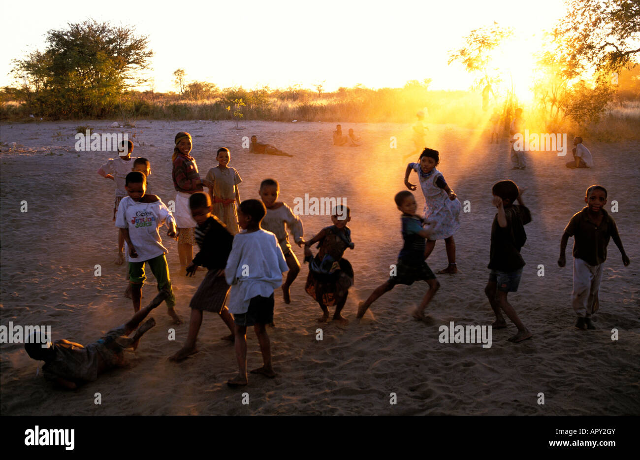 Bushman children playing in the sand Den ui village Bushmanland Namibia ...
