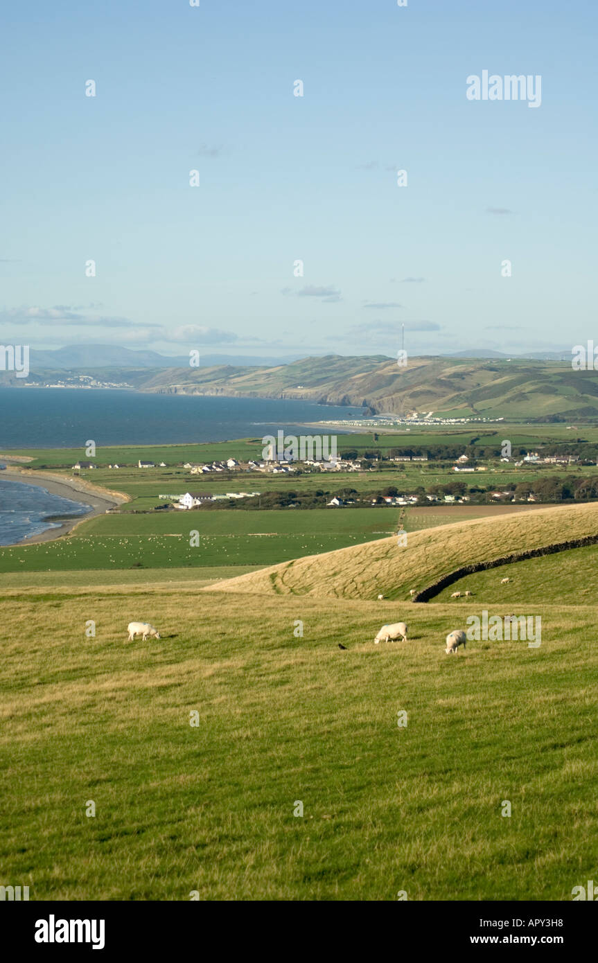 The Ceredigion coastline looking north with the villages of Llanon and ...