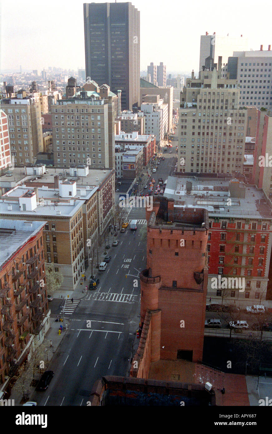 Aerial view of Madison Avenue by Armory building in upper Manhattan ...