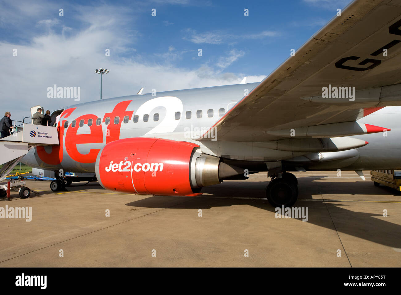 Yorkshire's Jet 2 Boeing 737 parked at airport in sunshine blue sky ...