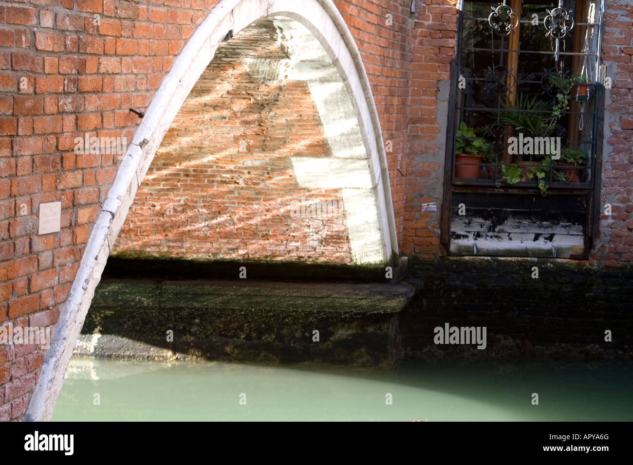 Reflections, Window, Plants,and Bridge, Venice (02), Italy Stock Photo ...
