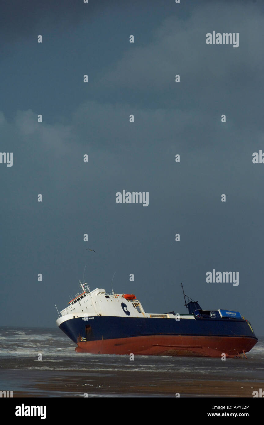 The stricken Ro-Ro Ferry 'Riverdance' beached at Cleveleys near ...