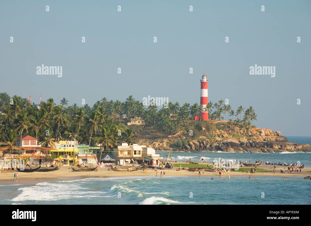 INDIA KERALA KOVALAM VIEW OVER HAWAH AND LIGHTHOUSE BEACH Stock Photo ...