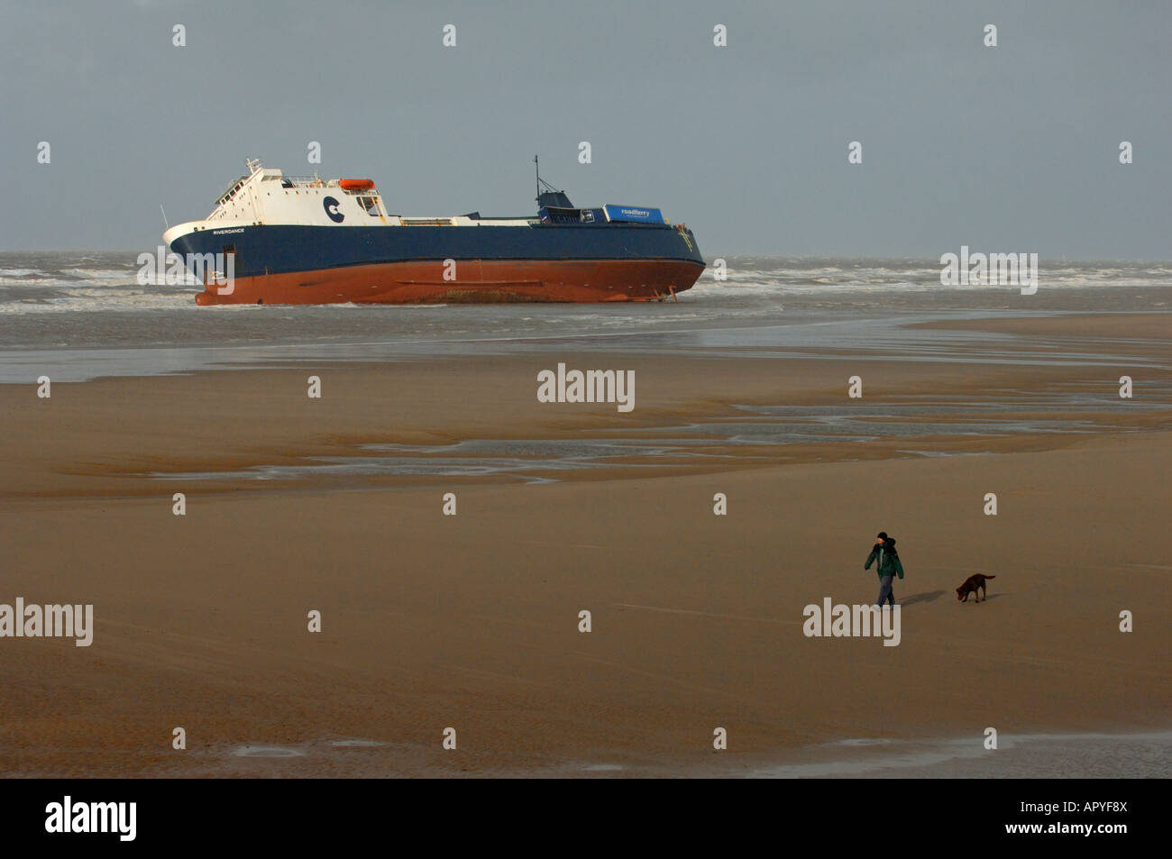The Ro-Ro Ferry 'Riverdance' after being struck by a giant wave off ...