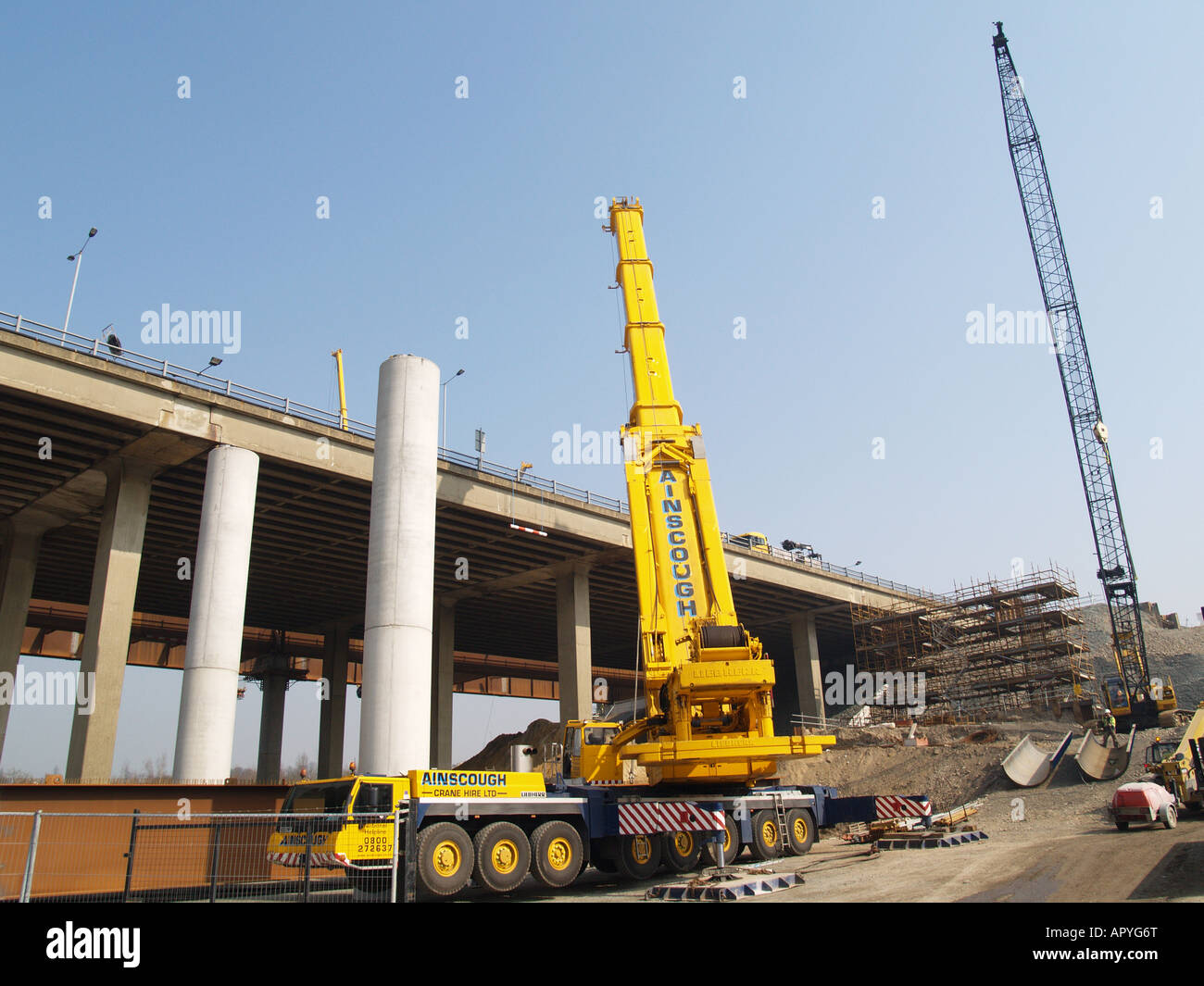 concrete posts slip road construction a2 m25 Stock Photo - Alamy