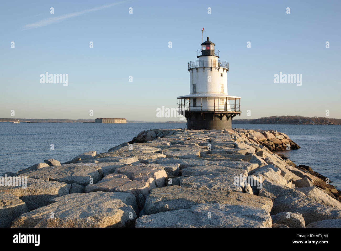 Spring Point Ledge Light at Fort Preble during the winter months ...