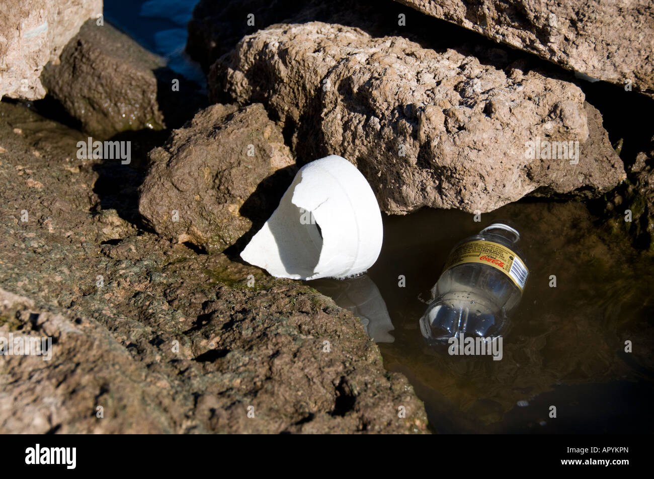 Litter at the edge of a river in Oklahoma, USA Stock Photo - Alamy
