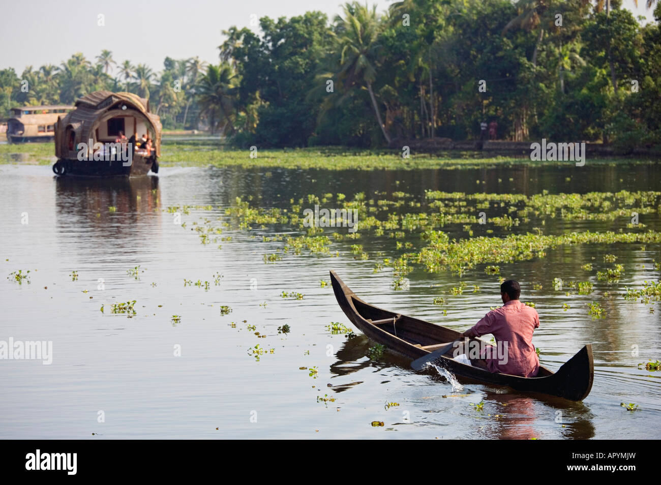 INDIA KERALA BACKWATERS RICE BOAT AND CANOE Stock Photo - Alamy