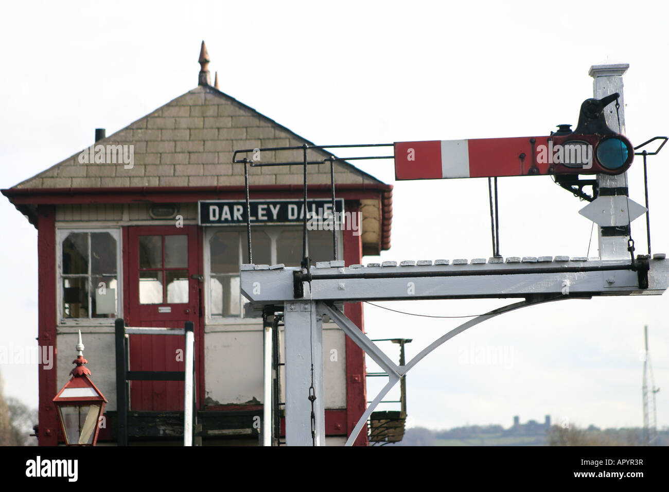 railway raised victorian signal box lamp stairs Stock Photo - Alamy
