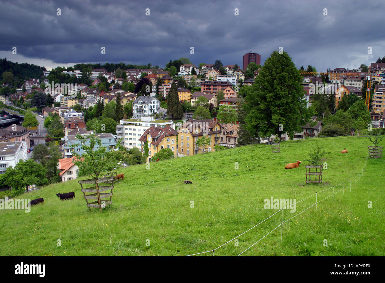 City View from historical Musegg Wall Lucerne Switzerland Stock Photo ...